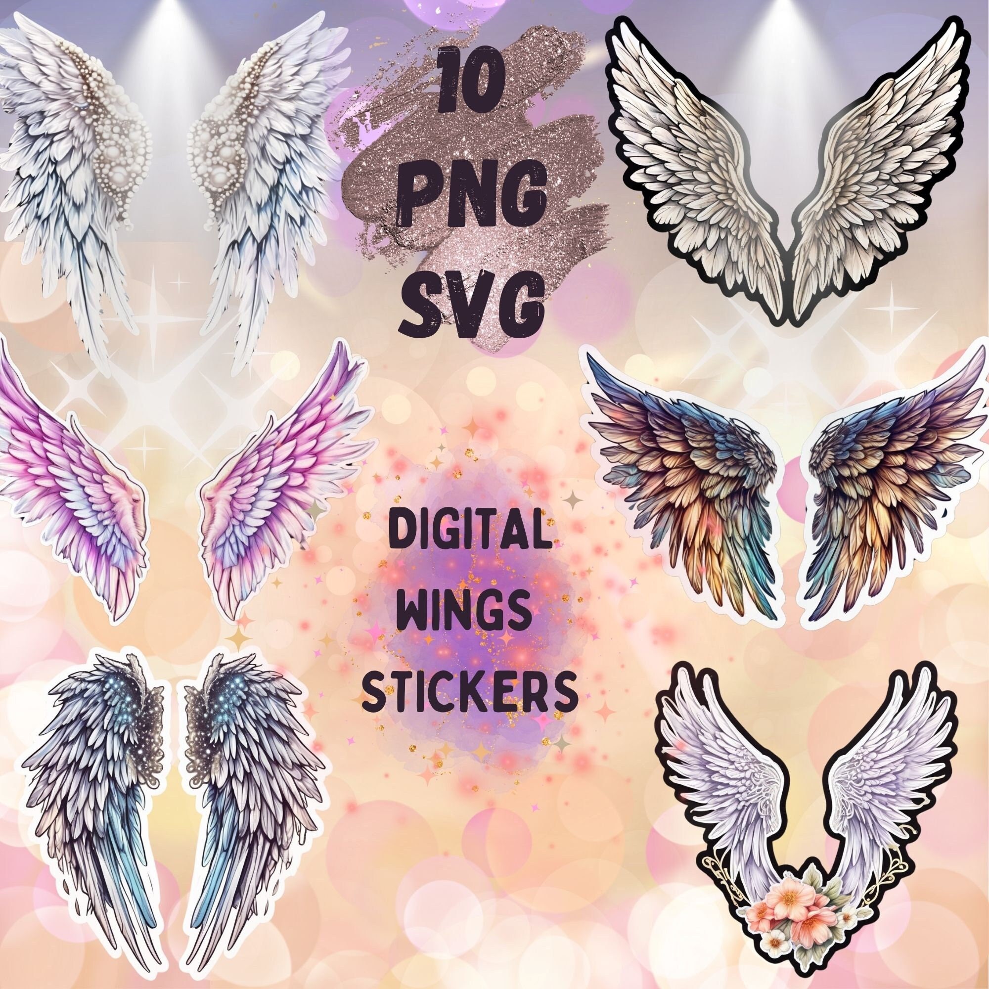 Wings Stickers, PNG, SVG, 10 PCS Digital Stickers, Popular Right Now ...