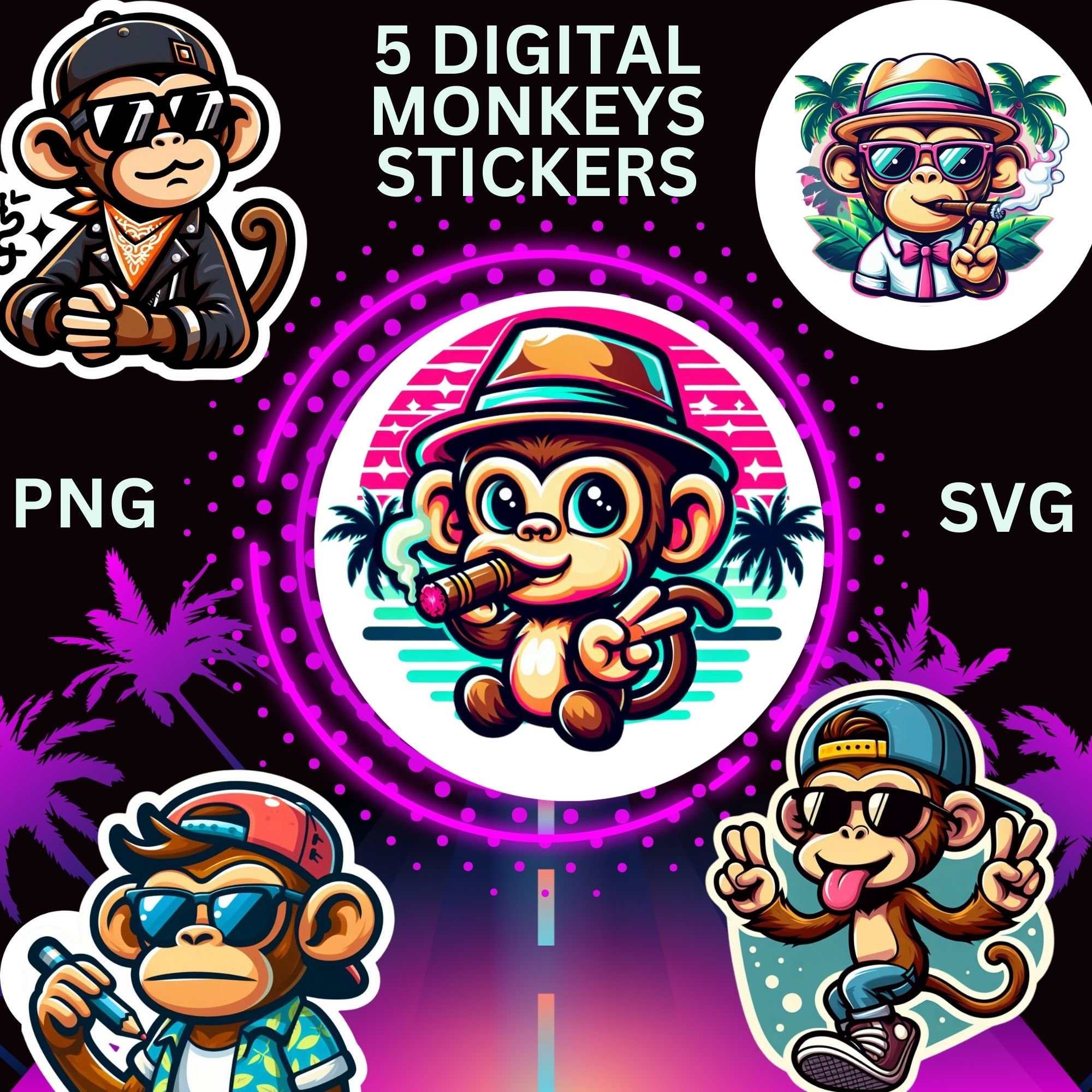 Monkey Sticker, Funny Monckey, Cool Monkey, Digital Stickers, PNG, SVG ...