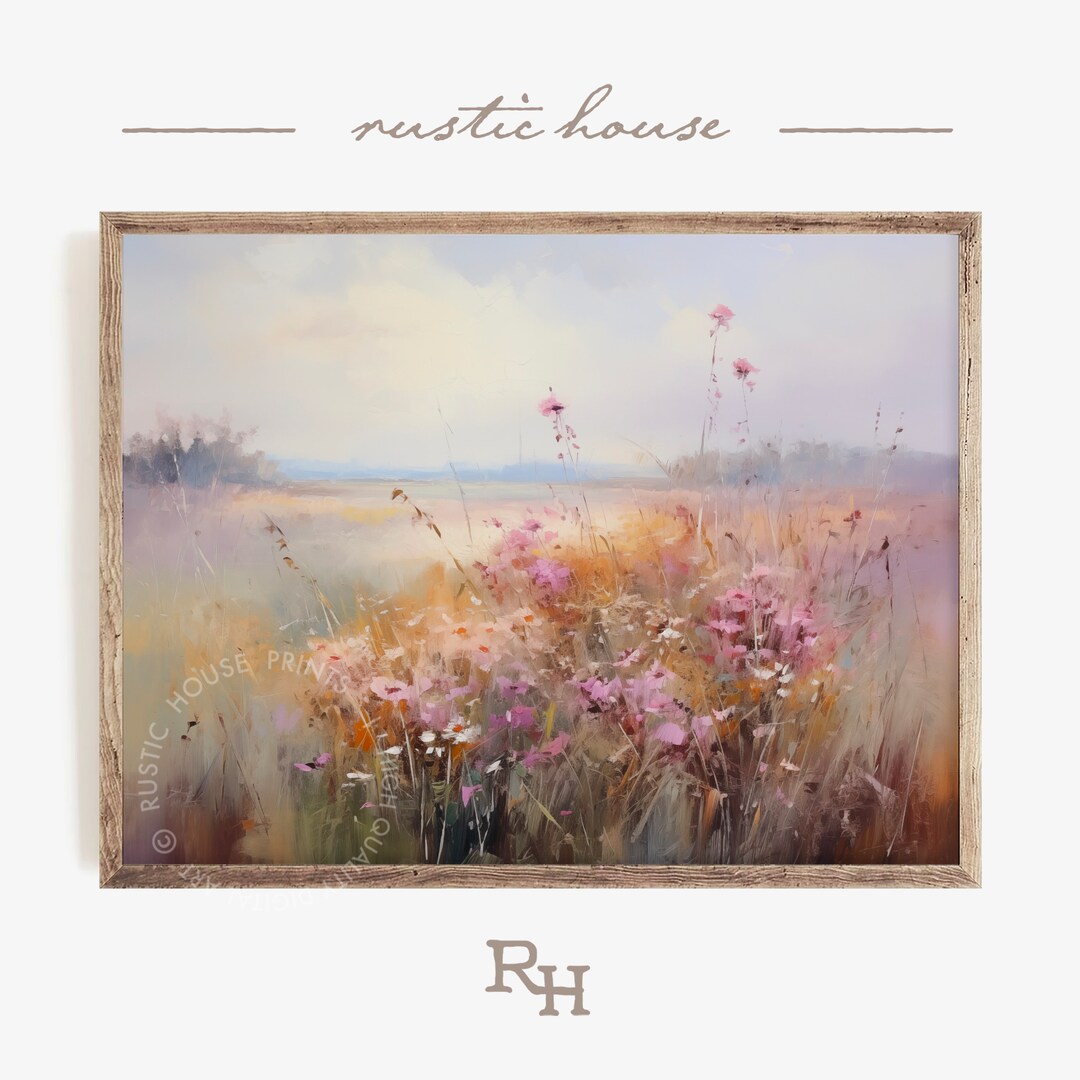 Printable Wildflower Field, Prairie Landscape Oil Painting, Vintage ...
