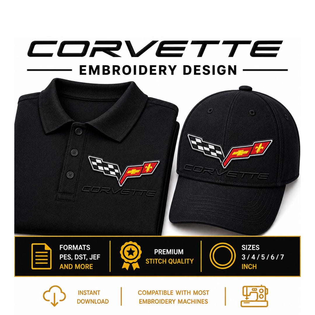 Corvette Embroidery Design | PES, DST, JEF | Machine Embroidery File ...