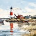 Nautical Harbor Scene Artwork, Printable Lighthouse Digital ...