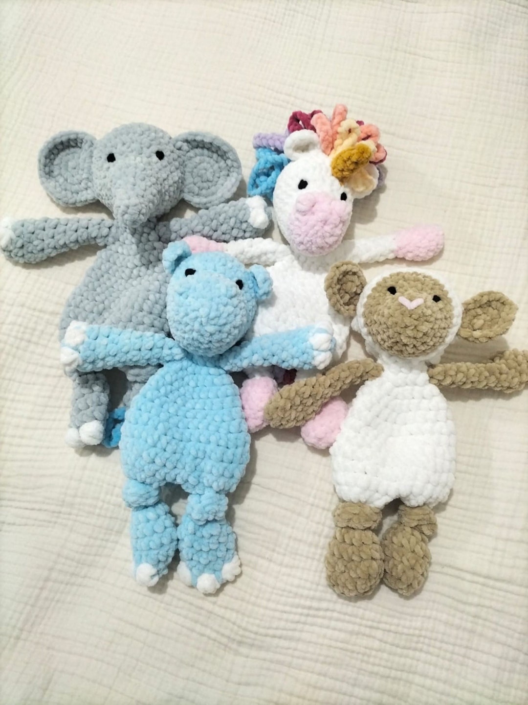 Sleeping Toys/ Snuggler/ Crocheted Lamb, Elephant, Hippo,unicorn Lovey ...
