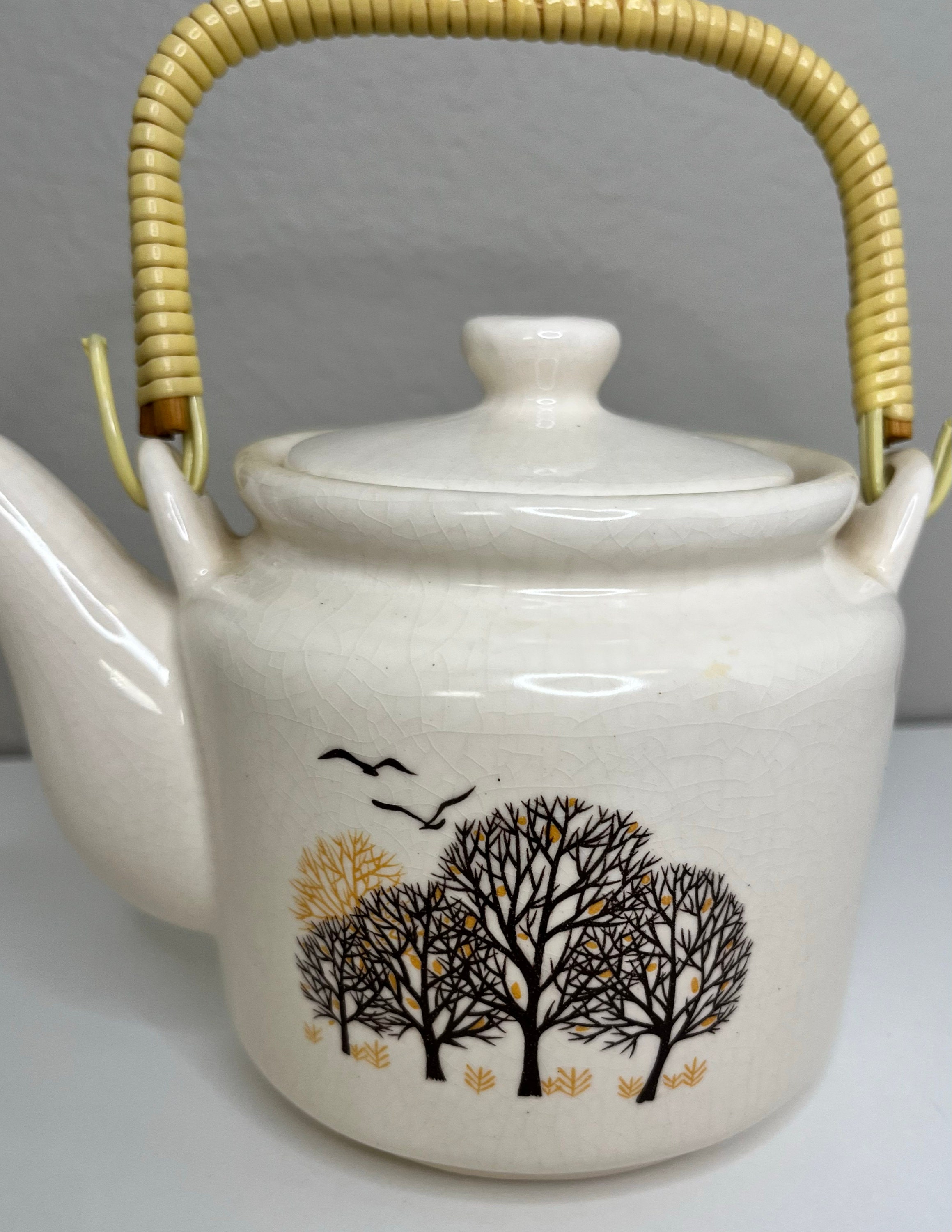 1970's Autumnal Tree Teapot and Cup Set - Serene Nature-inspired Tea ...