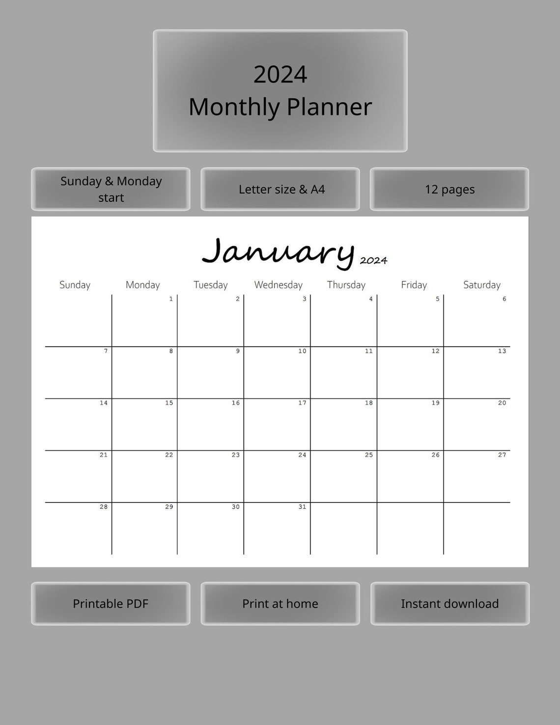2024 Calendar Digital Planner 2024 Printable Planner for 2024 Year ...