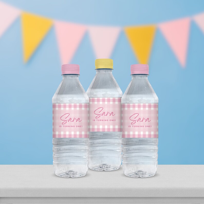 Pink Gingham First Birthday Party Bundle Customizable Editable ...