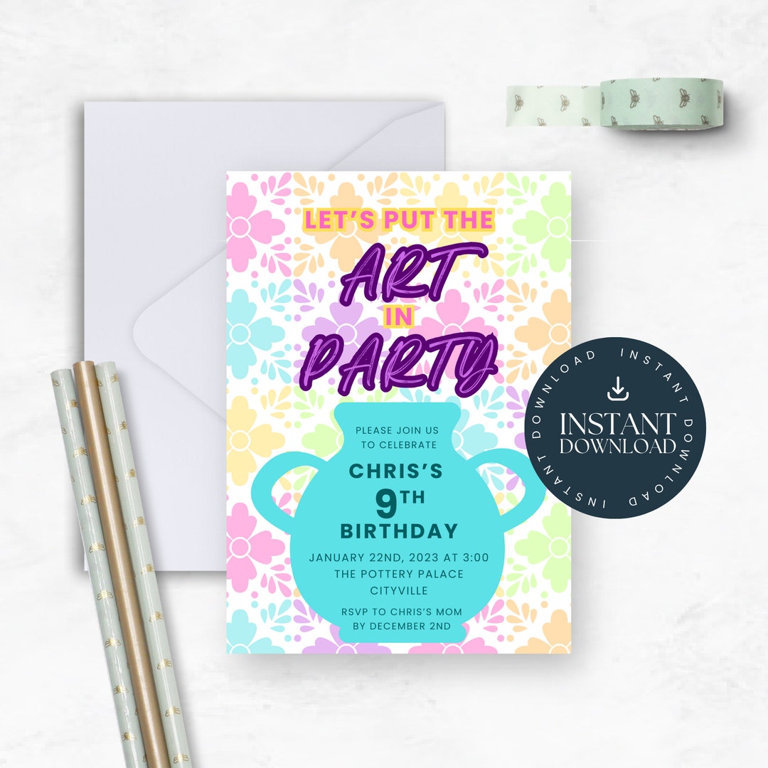 Paint Pottery Art Birthday Invitation Instant Digital Download - Etsy
