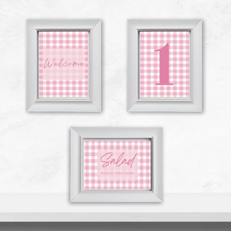 Pink Gingham First Birthday Party Bundle Customizable Editable ...