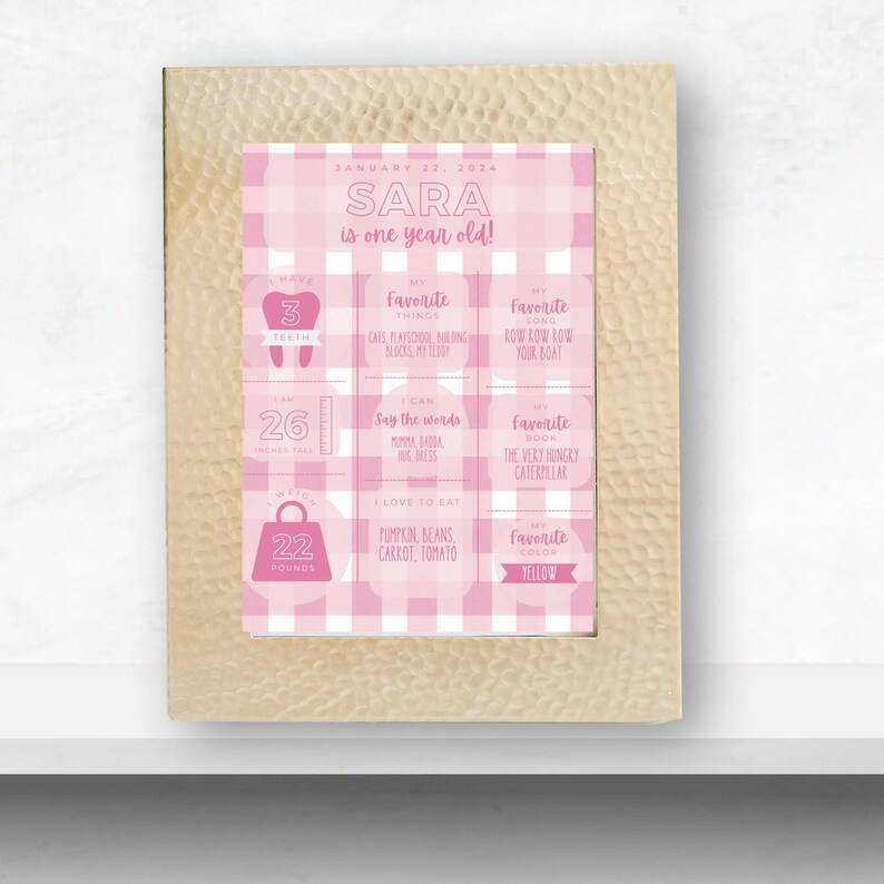 Pink Gingham First Birthday Party Bundle Customizable Editable ...