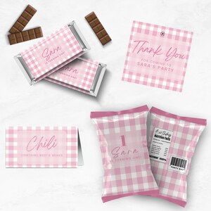 Pink Gingham First Birthday Party Bundle Customizable Editable ...