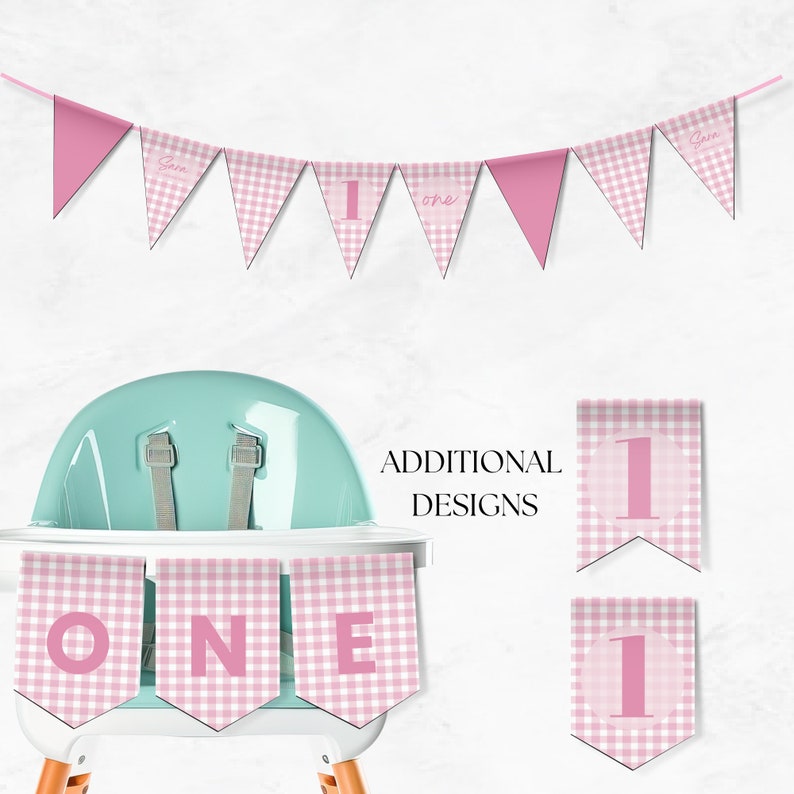 Pink Gingham First Birthday Party Bundle Customizable Editable ...