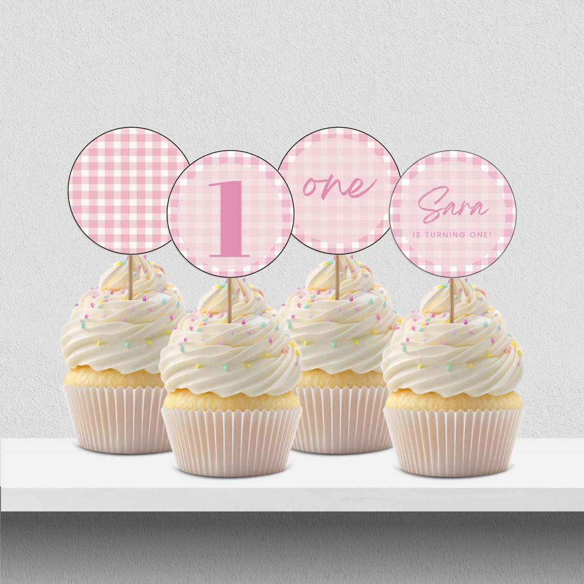 Pink Gingham First Birthday Party Bundle Customizable Editable ...