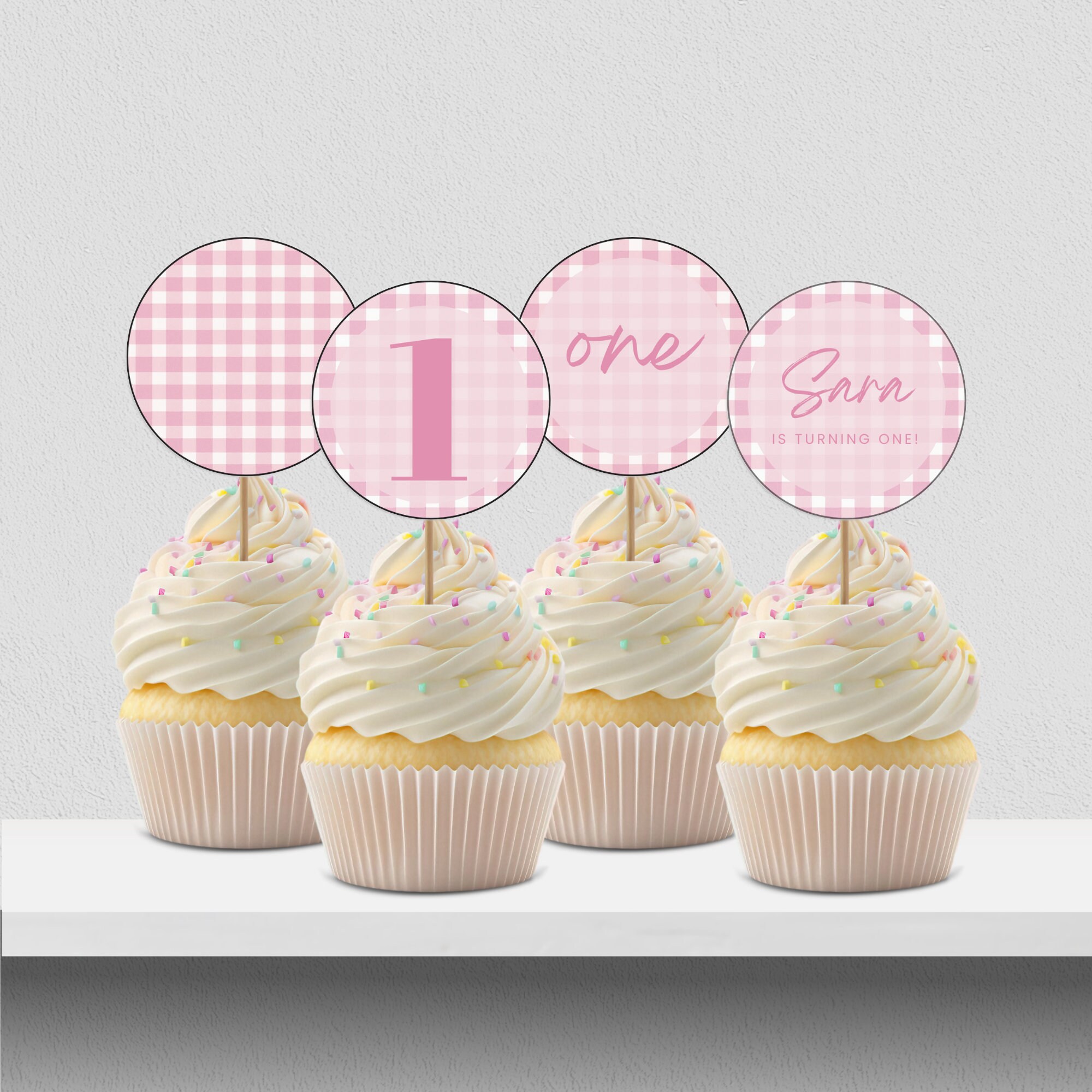 Pink Gingham First Birthday Party Bundle Customizable Editable ...