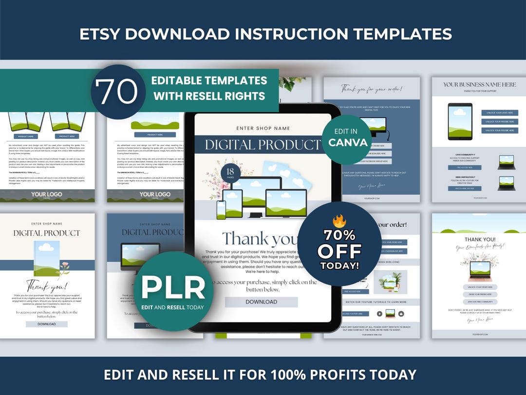 70 Etsy Download Instruction Templates Bundle With PLR, Editable Etsy ...