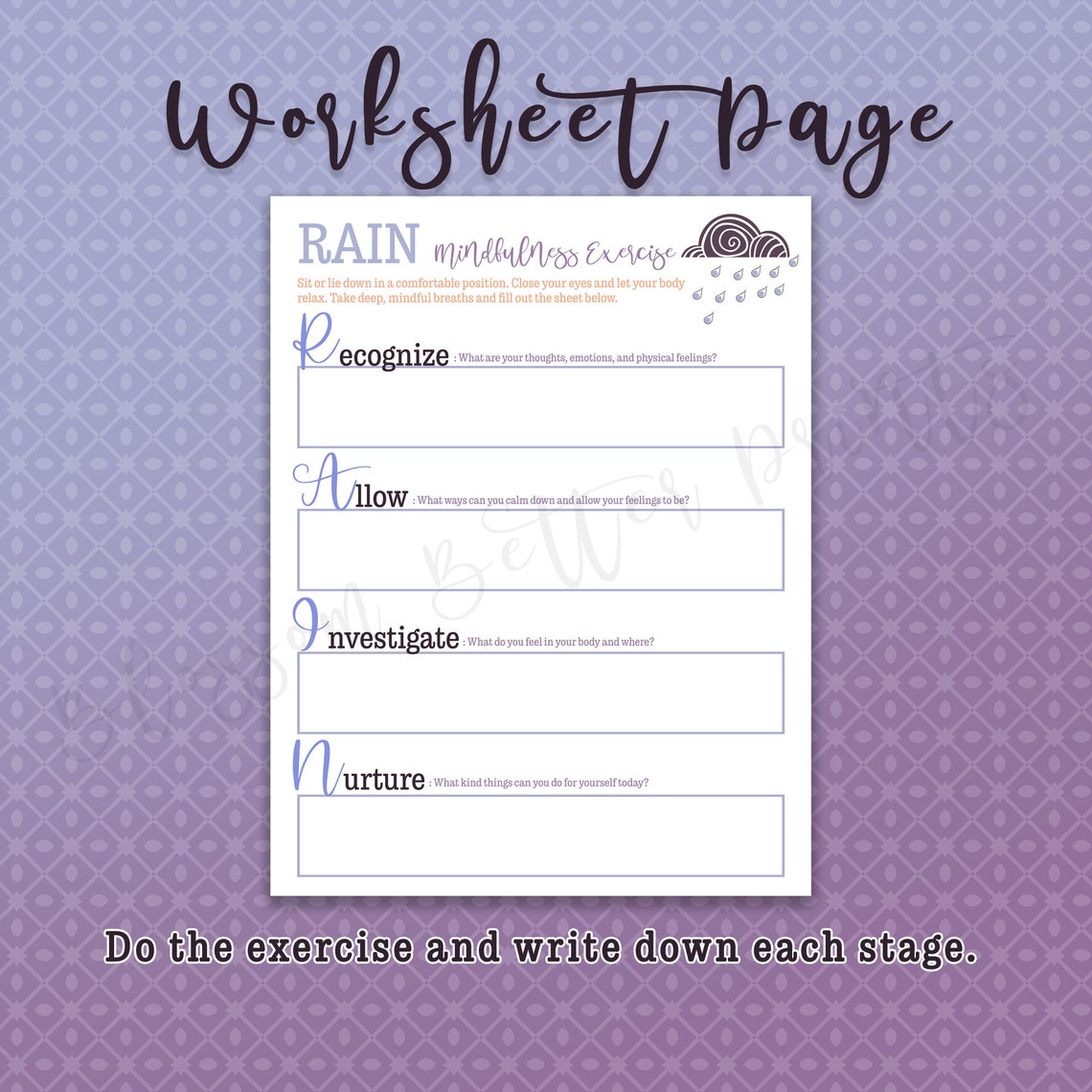 RAIN Exercise: Discover Mindfulness - Printable Therapy Worksheet for ...