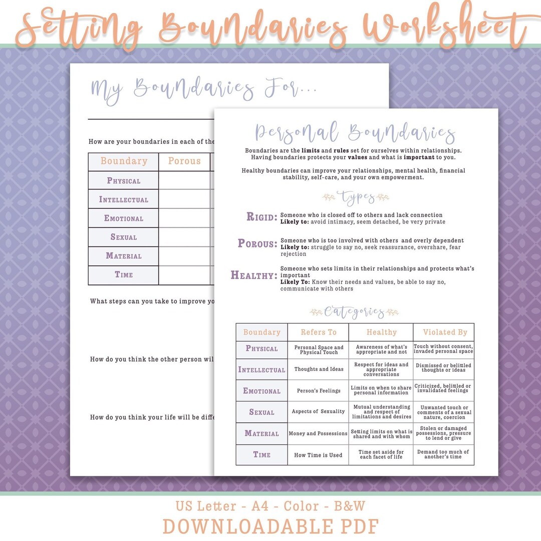 Setting Boundaries Worksheet: Discover Comfort and Confidence - Instant ...
