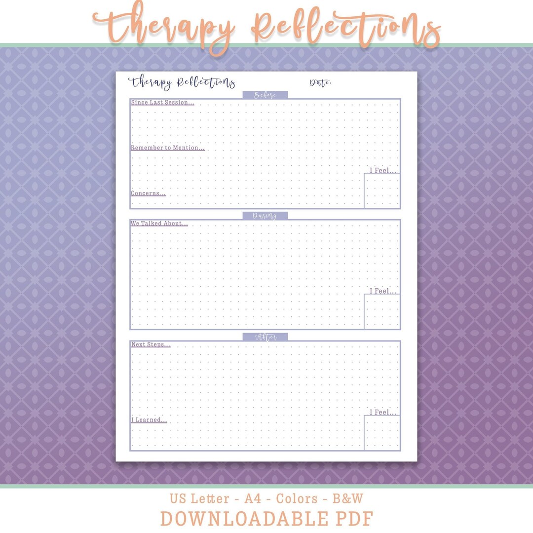Self-care Journal: Therapy Reflection Worksheet Boost Mental Health ...