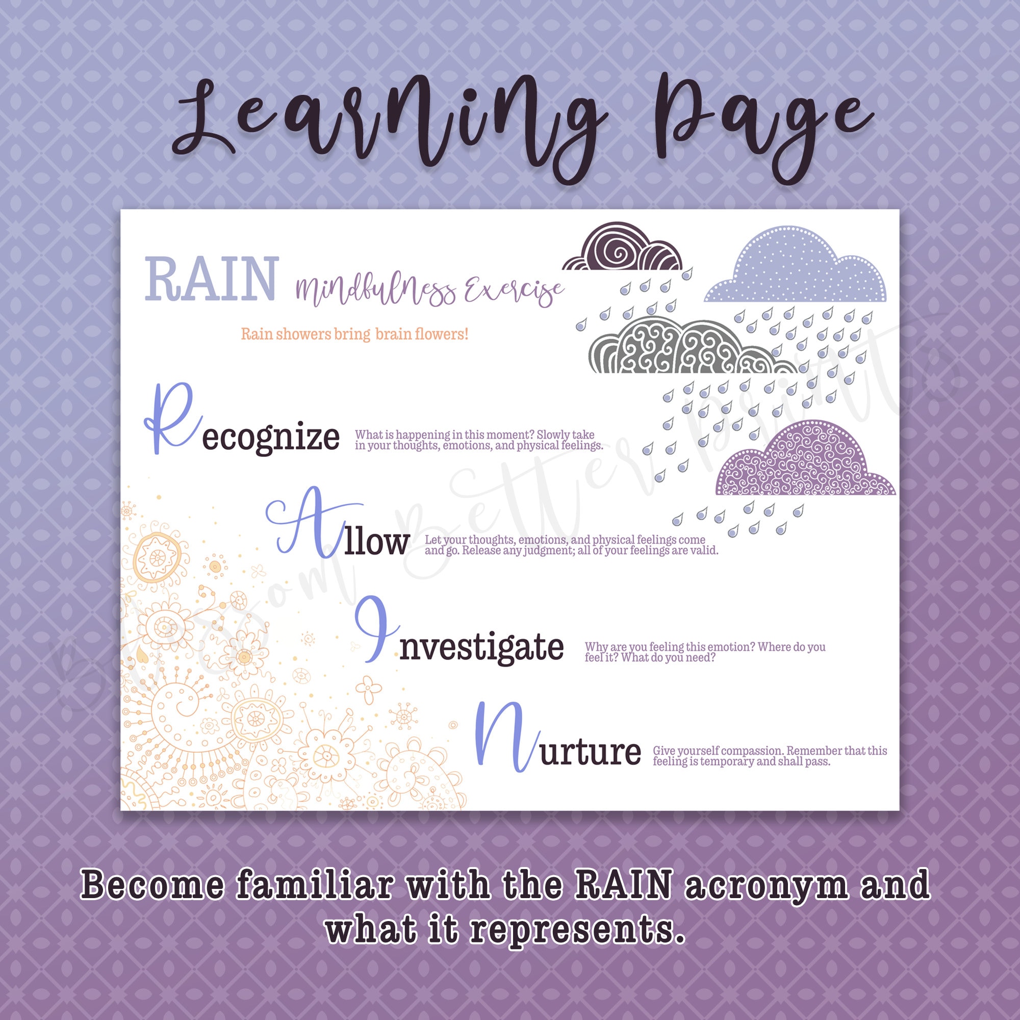 RAIN Exercise: Discover Mindfulness - Printable Therapy Worksheet for ...