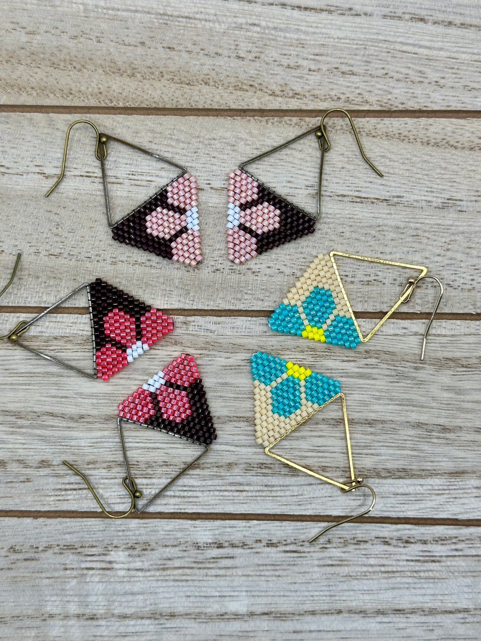 Handcrafted Seed Bead Triangle Flower Earrings - Etsy