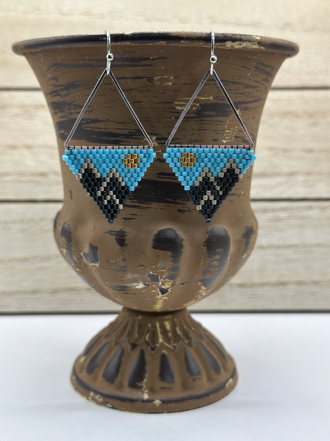 Hand Beaded Triangle Seed Bead Mountain Design Earrings - Etsy