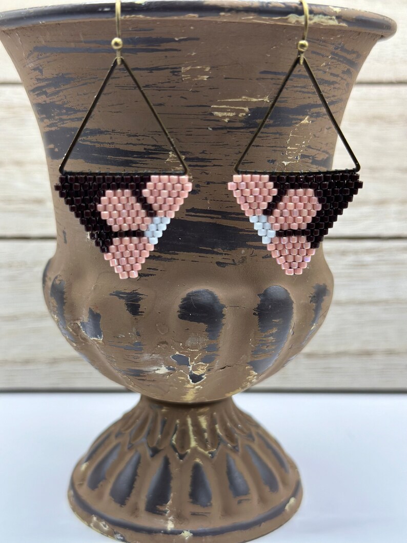 Handcrafted Seed Bead Triangle Flower Earrings - Etsy