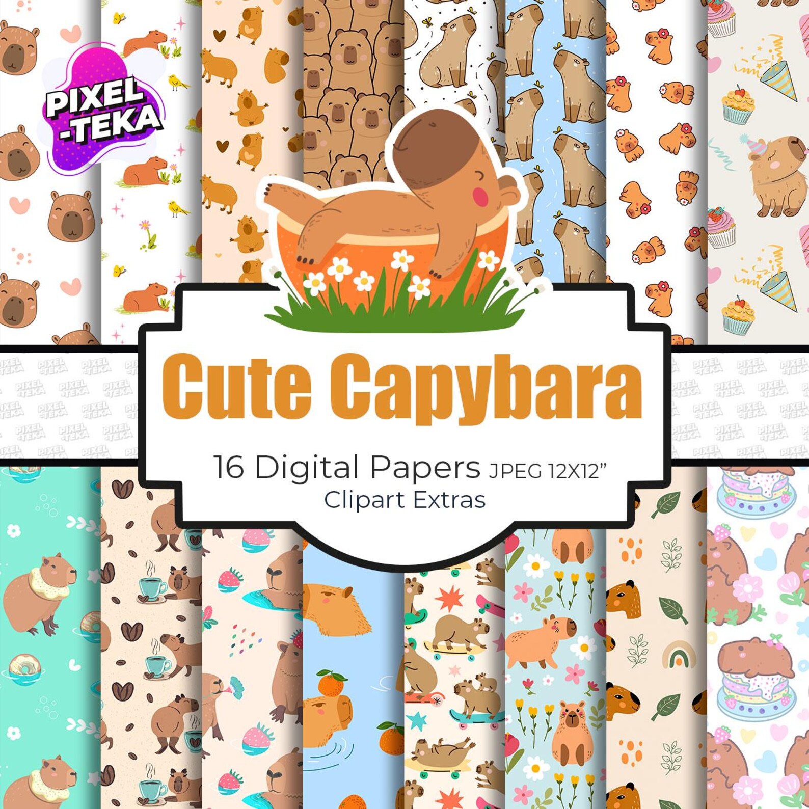 Capybaras Digital Paper + Clipart Instant Download | JPEG - Etsy