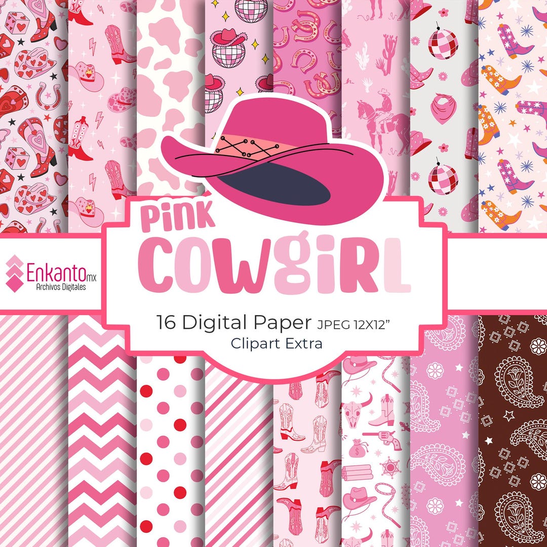 Pink Cowgirl Digital Paper + Clipart Pngs Instant Download | JPEG - Etsy