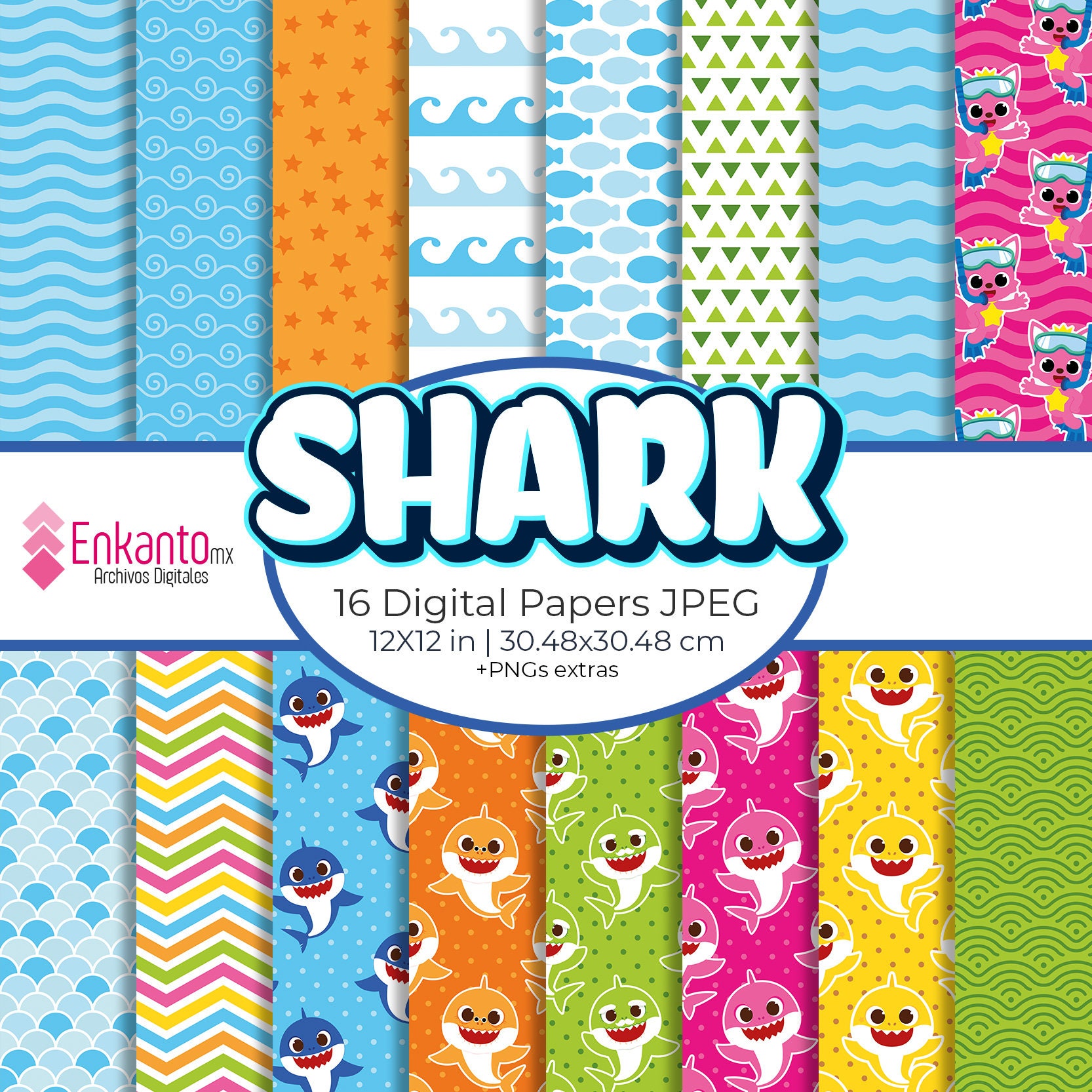 Shark Digital Paper Clipart Instant Download JPEG - Etsy México