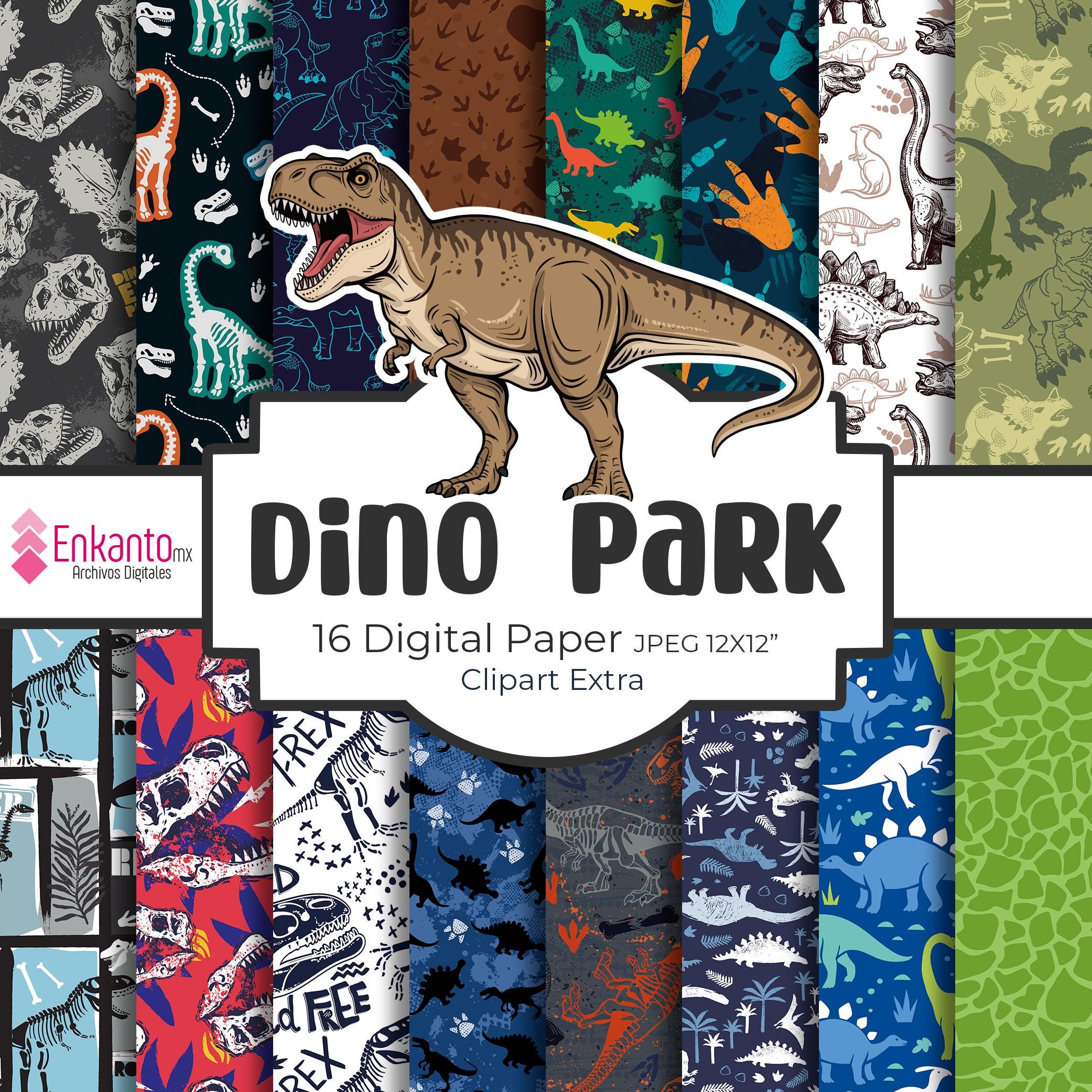 Dino Park Digital Paper + Clipart Pngs Instant Download | JPEG - Etsy