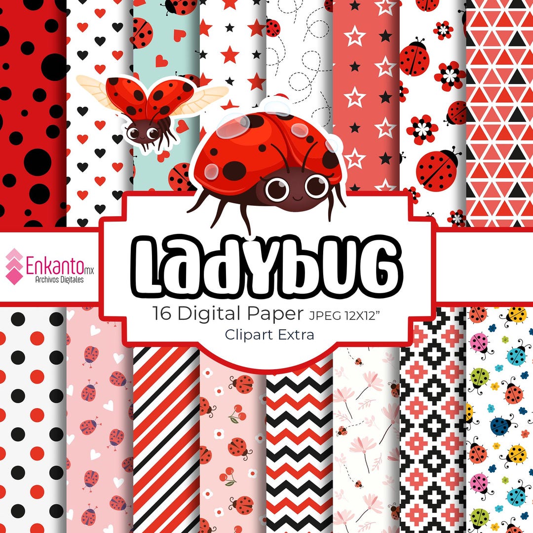 Ladybug Digital Paper + Clipart PNG Instant Download | JPEG - Etsy