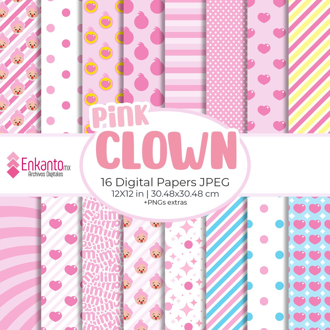 Pink Clown Digital Paper + Cliparts Instant Download | JPEG - Etsy