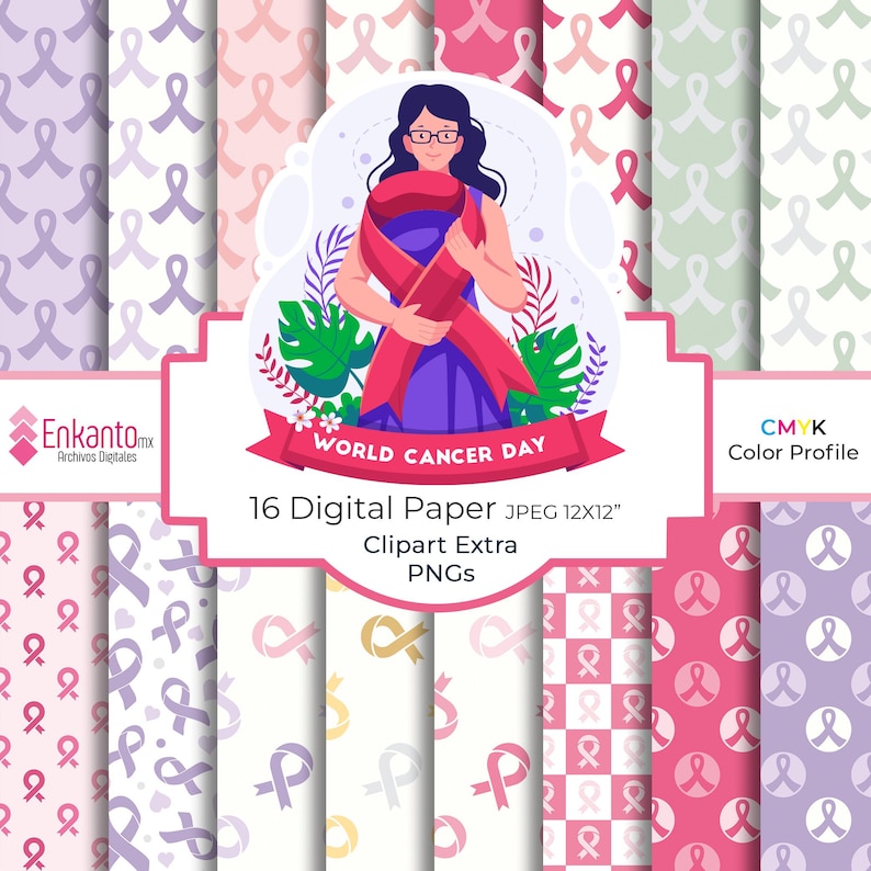 World Cancer Day Digital Paper + Clipart PNGs Instant Download | JPEG ...