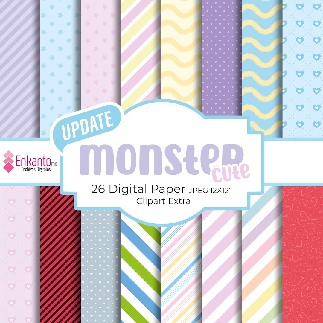 Monster Cute Digital Paper + Clipart PNG Instant Download | JPEG - Etsy