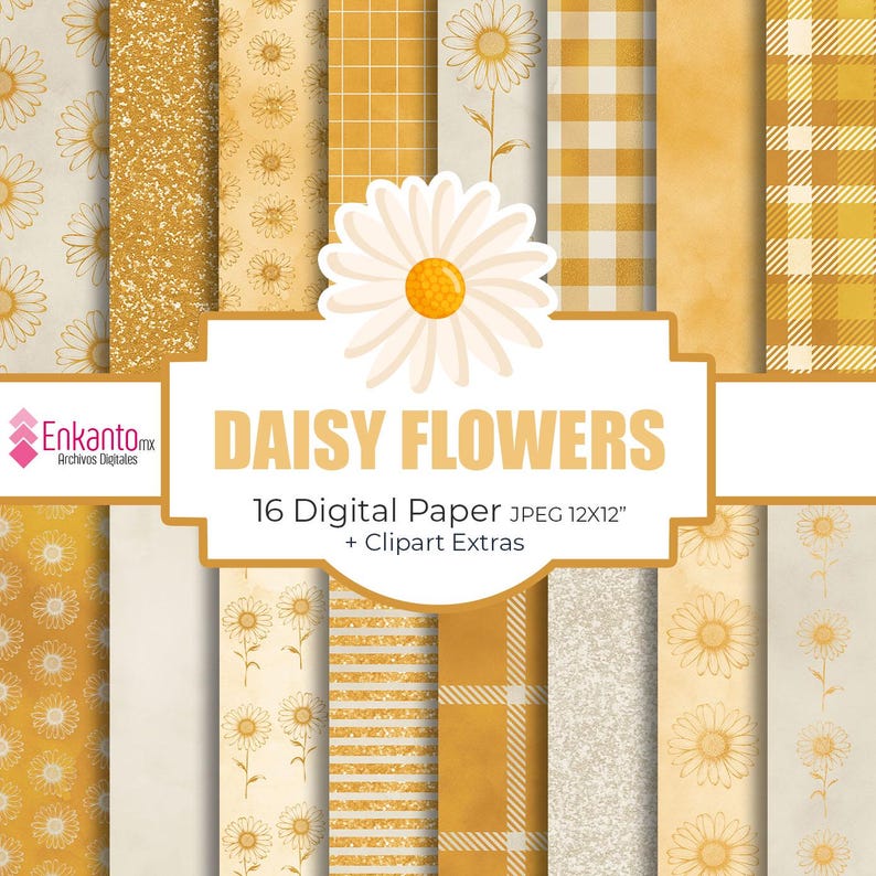 Daisy Flowers Digital Paper + Clipart PNG Instant Download | JPEG ...