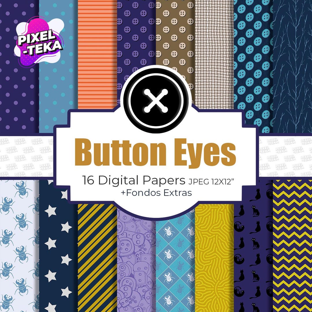 Button Eyes Digital Paper & Clipart | Sewing Buttons Pattern PNG JPG ...