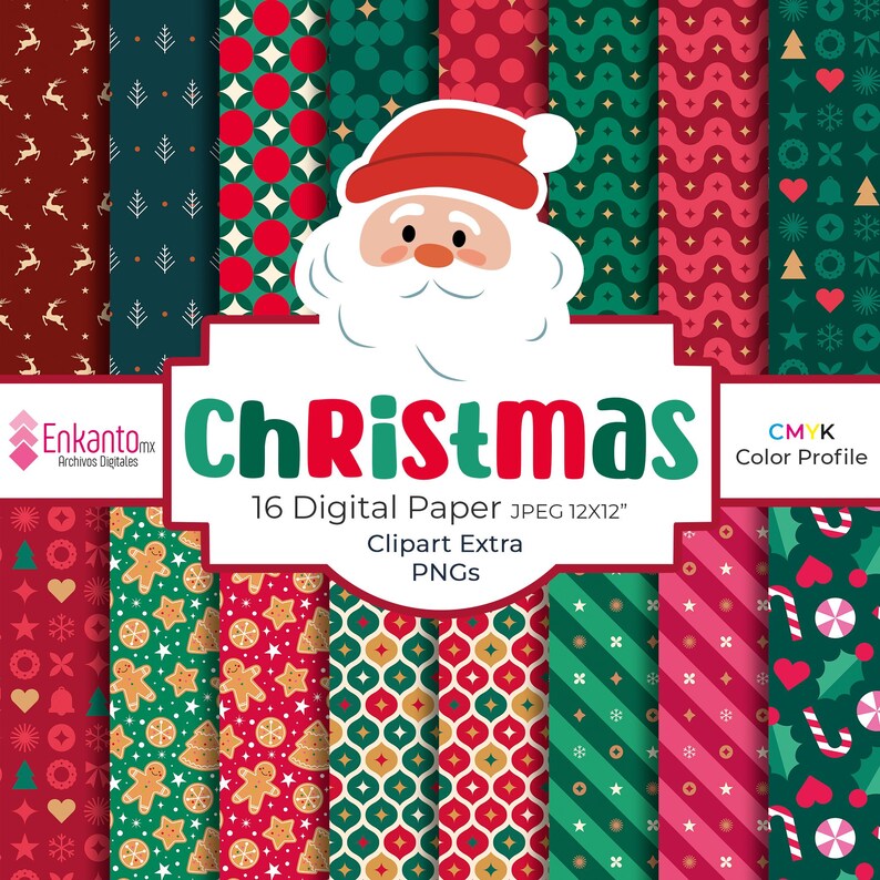 Christmas Digital Paper & Clipart | Xmas Holiday Pattern PNG JPG ...