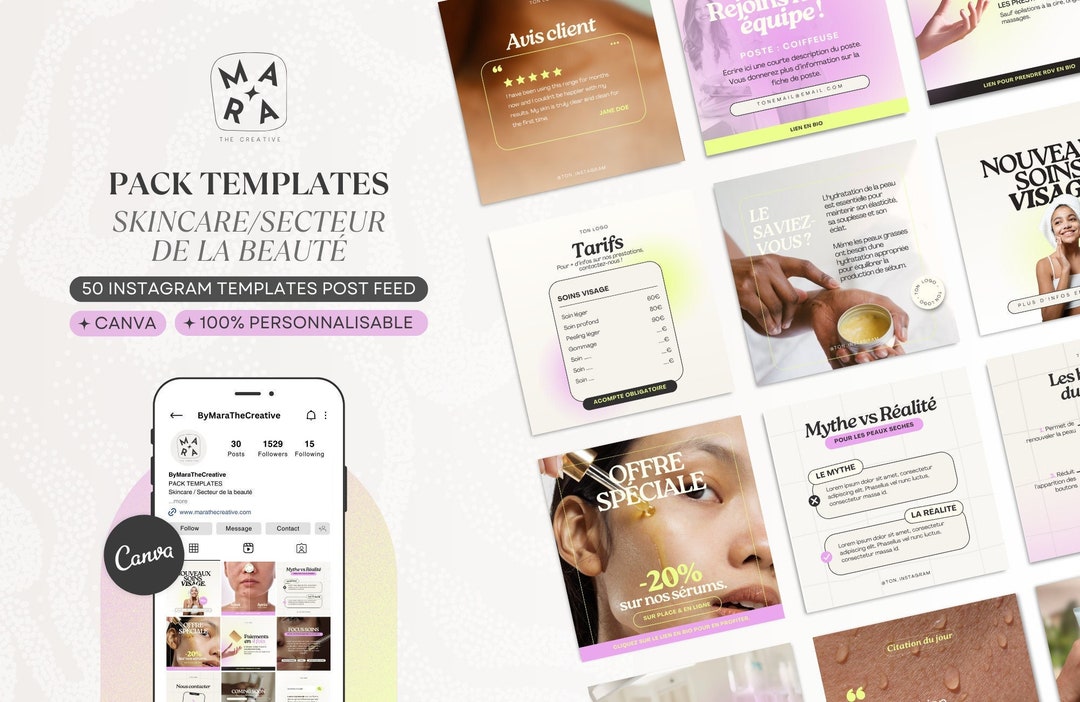 50 Instagram Post Templates in French Beauty Experts, Beautician ...