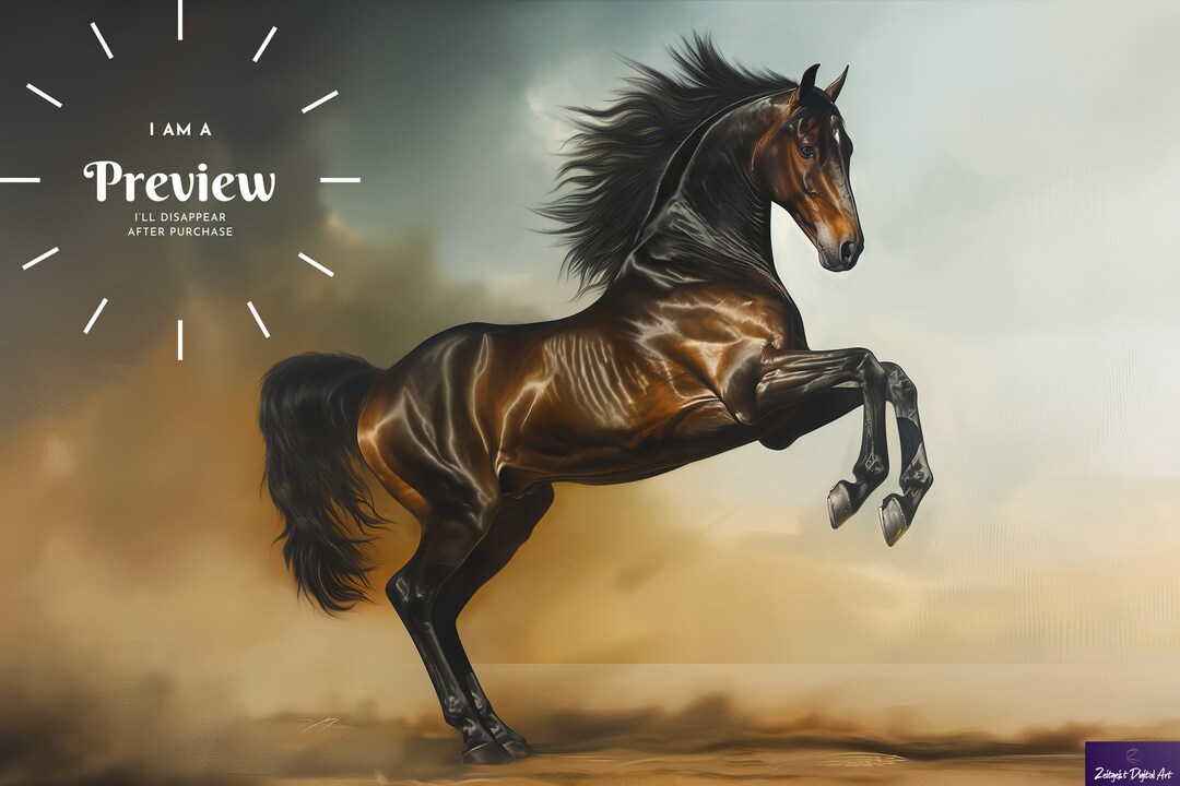 Majestic Horse Stallion Digital Art Print, Life-size Realistic Oil ...