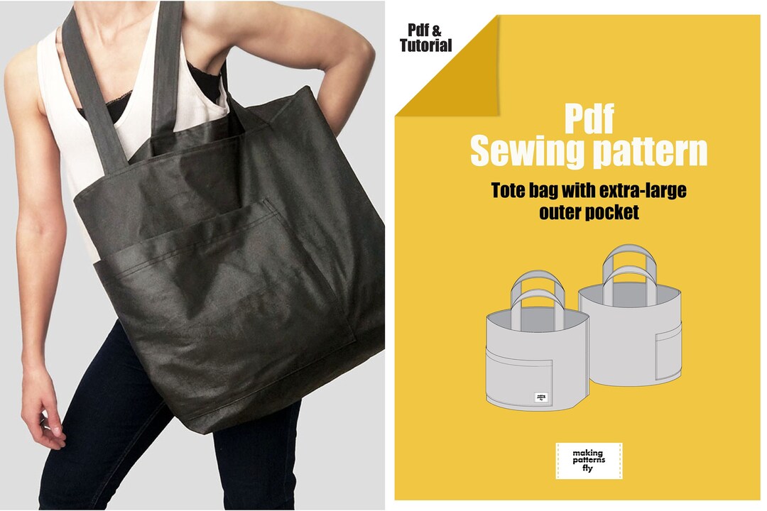 Classic Tote Bag Sewing Pattern, Extra-large Outer Pocket, Large Beach ...
