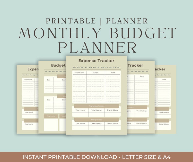 Financial MONTHLY BUDGET TRACKER Planner Personal Budget Expense Income ...