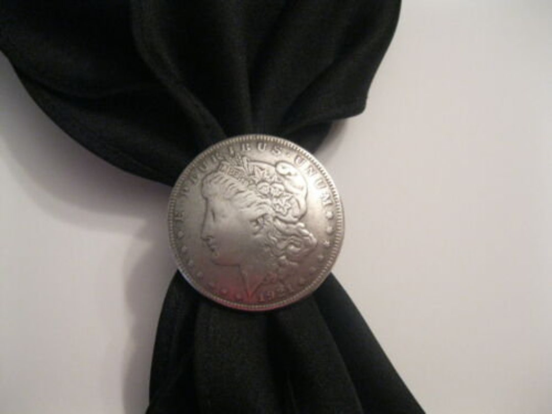 Western Scarf Slide and Tie - Morgan Dollar (reproduction) - Size 1.25 ...