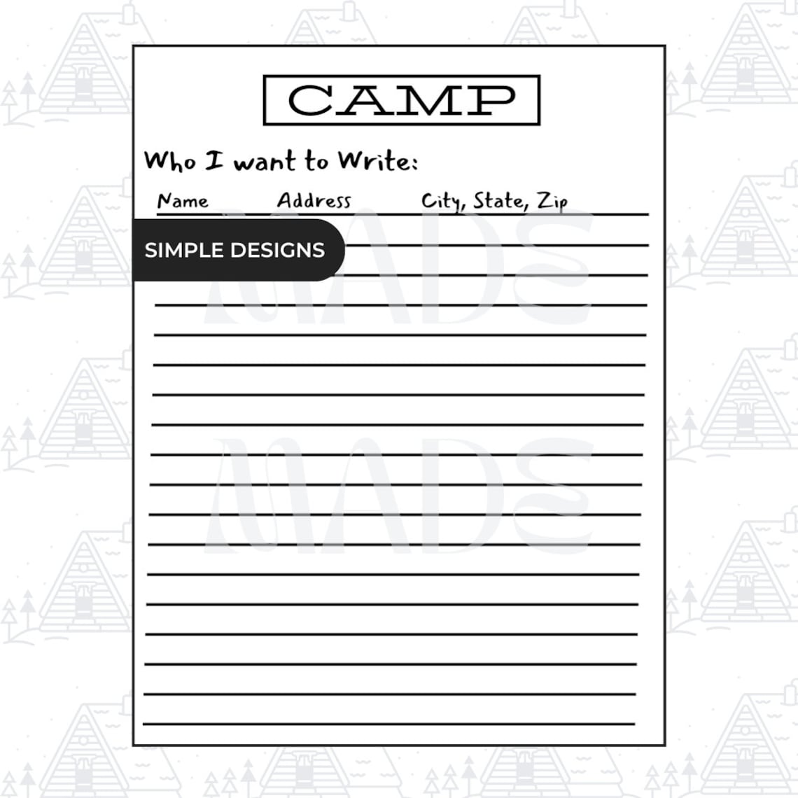 All Things Camping Packet (packing, Letters, Daily Journaling, Schedule ...