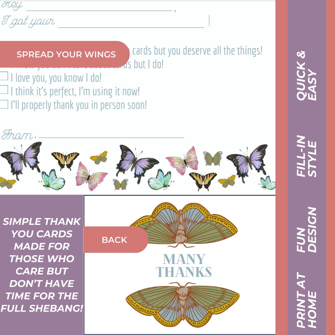 Adult Fill-in-the-blank Simple Vintage Butterfly Theme Thank You 5*7 ...