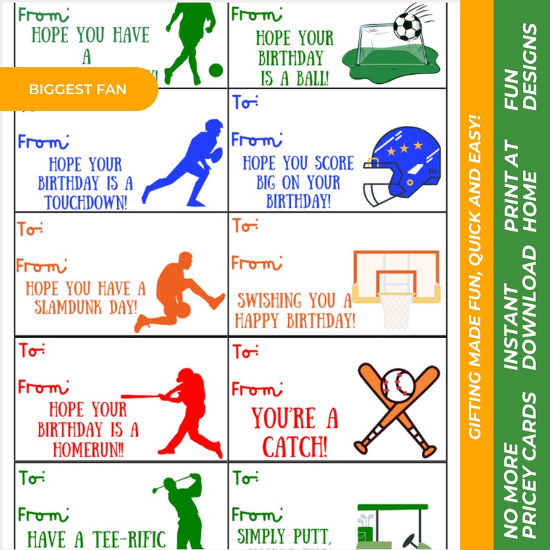 Gift Tags for Boy or Girl Birthday Sports Fan Theme 1 Page 10 Gift Tags ...