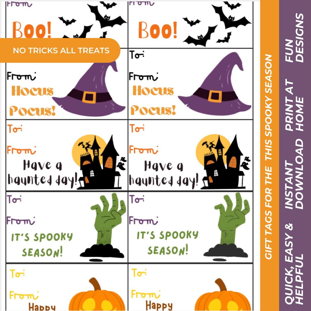 Halloween Gift Tags - Printable (digital Download) - Etsy