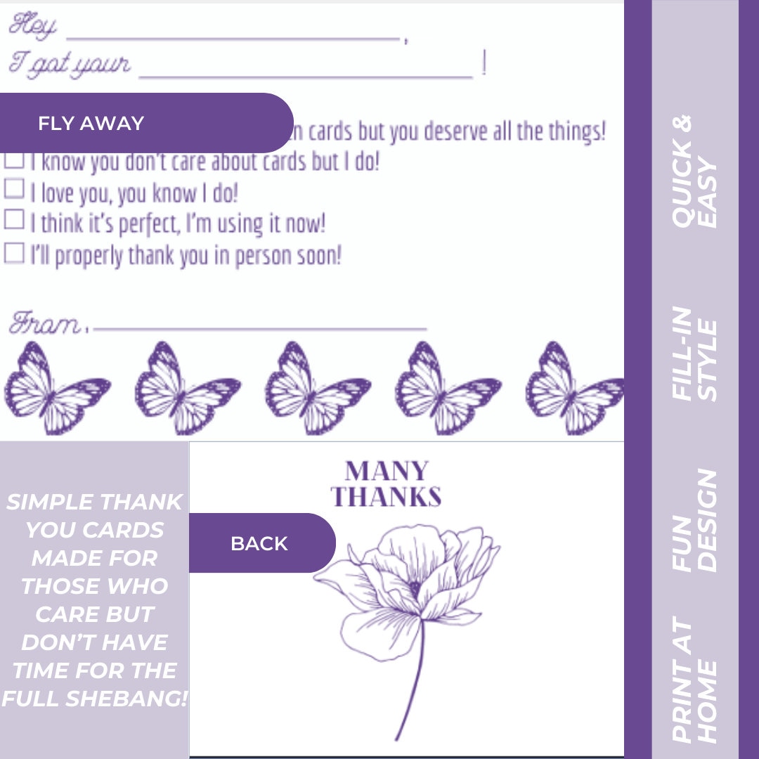 Adult Fill-in-the-blank Simple Modern Purple Butterfly Theme Thank You ...