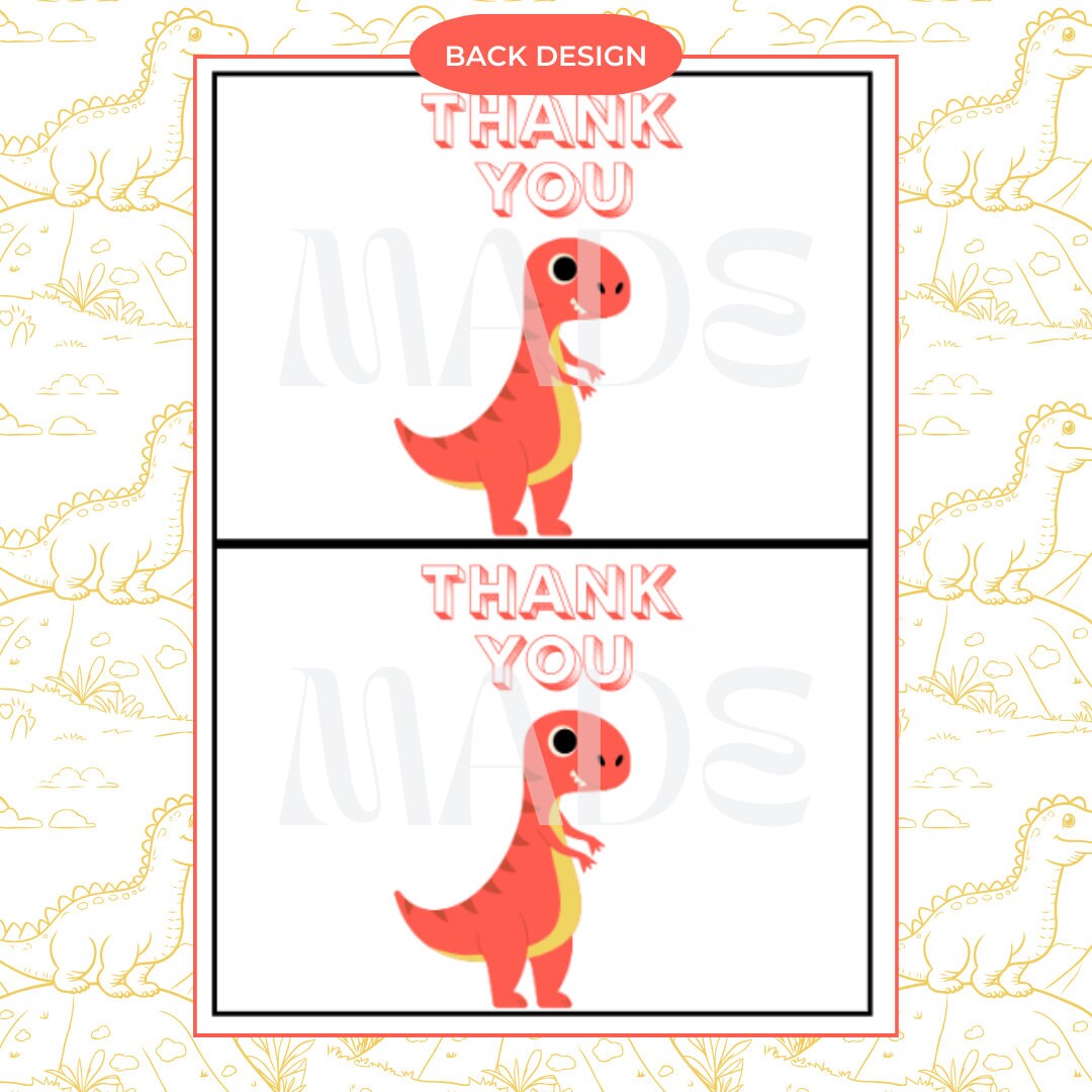 Kids Childrens Fill-in-the-blank Simple Modern Boys or Girls Dinosaur Theme Thank You 5*7 DOUBLE ...