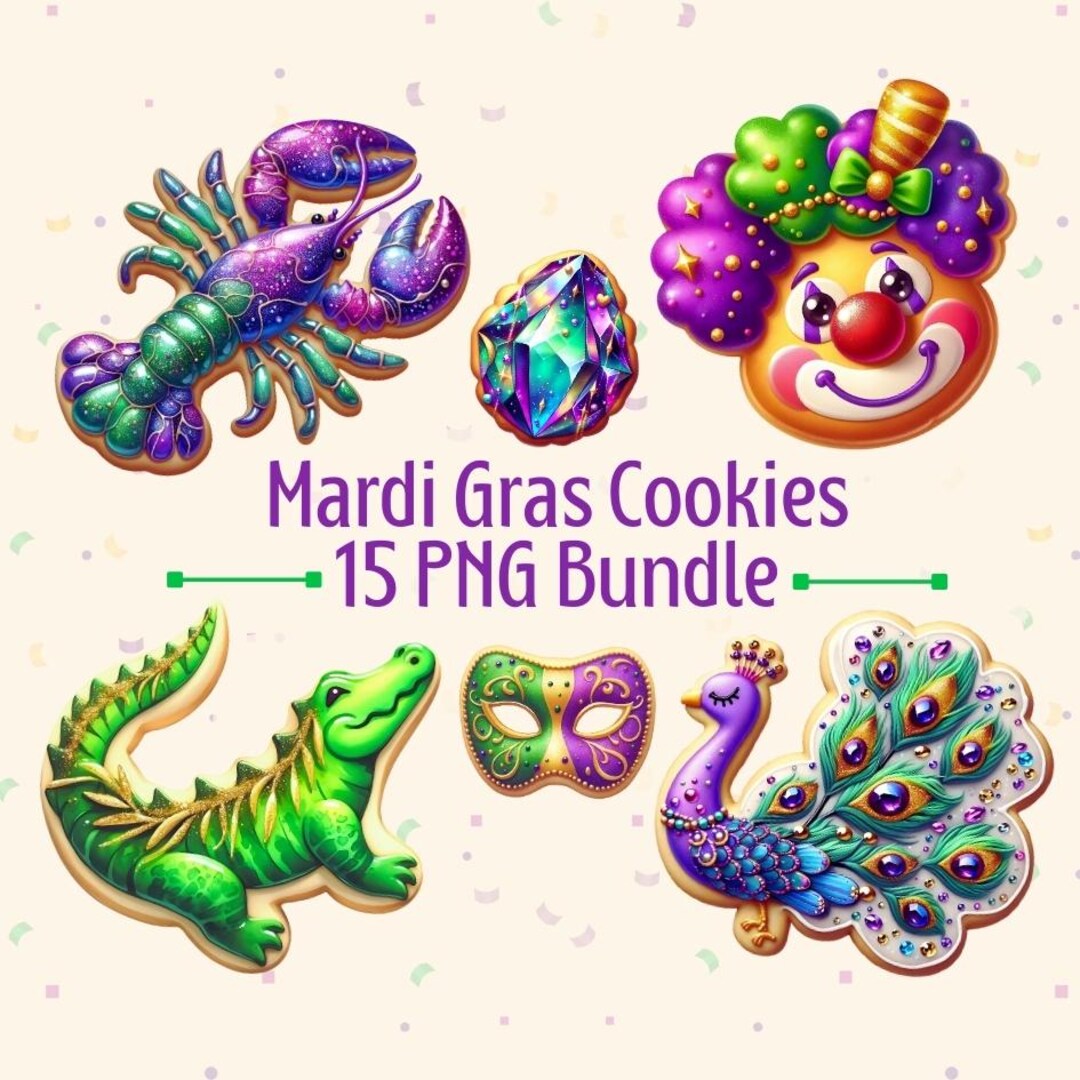 15 Mardi Gras PNG Bundle, Cookie Mardi Gras Clipart, Bakery Fleur De ...