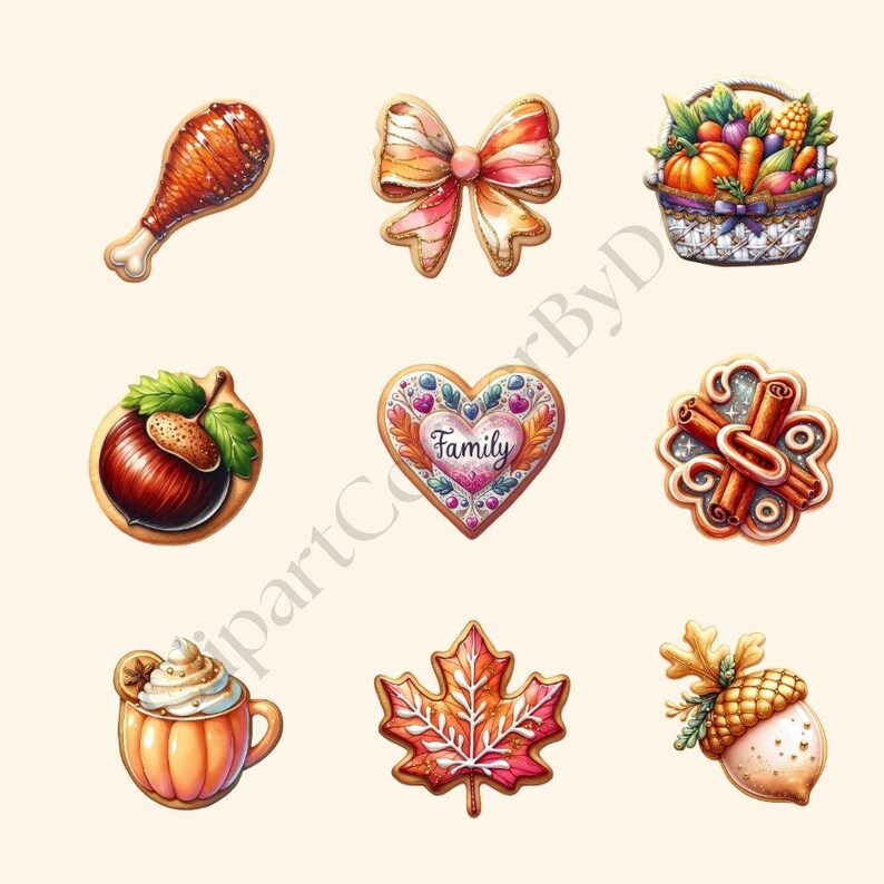 Thanksgiving Cookies Clipart PNG Bundle, Watercolor Sweet Treats ...