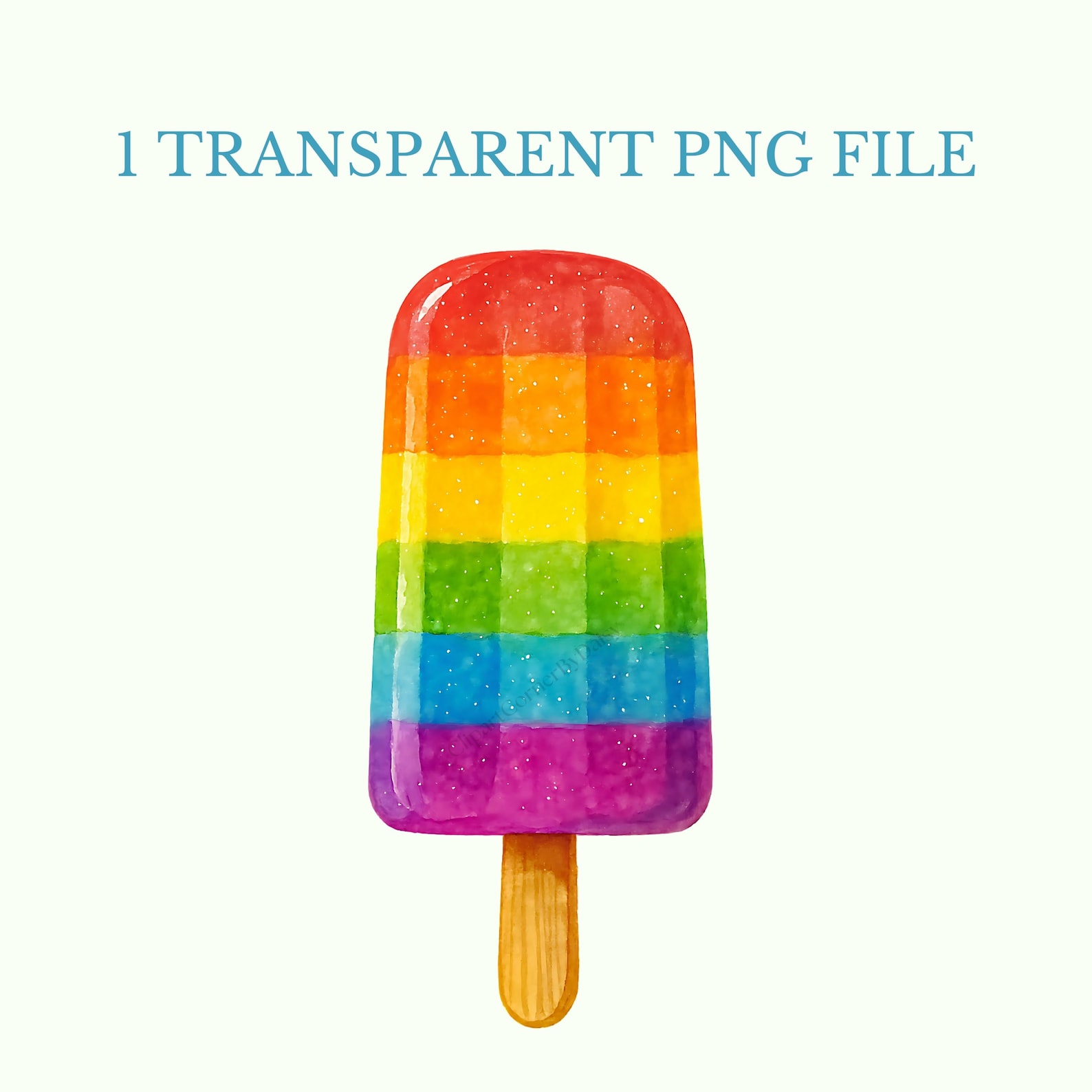 Rainbow Glitter Popsicle Clipart, Ice Cream Watercolor PNG, Dessert ...