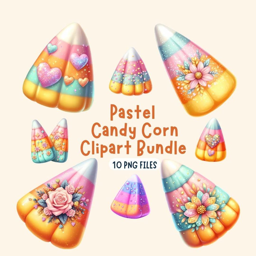 Pastel Candy Corn Clipart PNG Bundle, Watercolor Halloween Clip Art ...